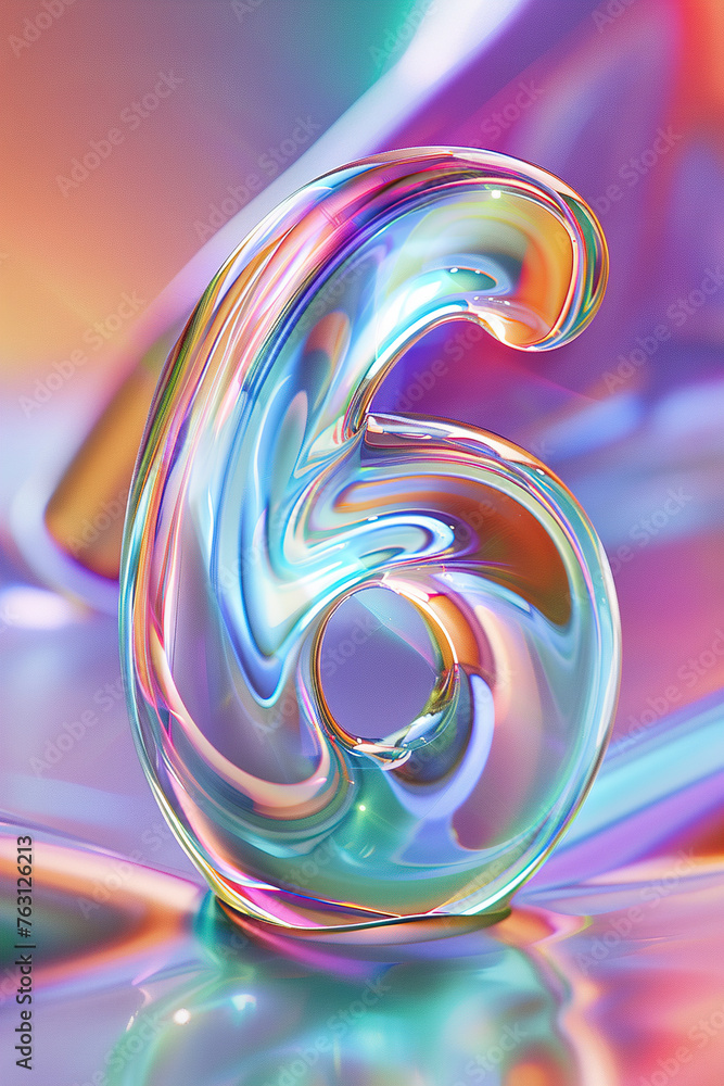 Colorful number six. Holographic gradient. 6 Years Old. Invitation for ...