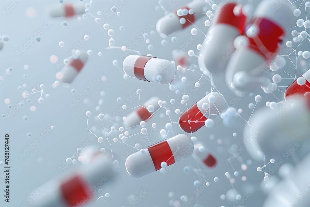 Pharmaceuticals in Flight: A 3D Rendering of Floating Red and White ...