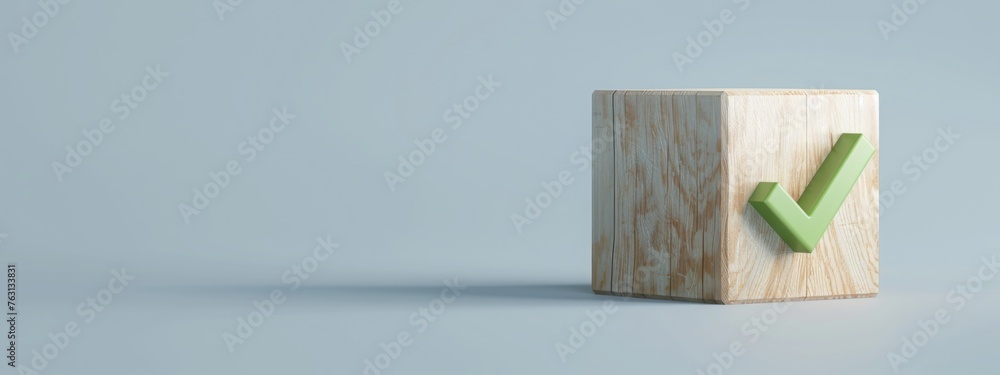 Wooden cube with green checkmark icon. Check mark, Check Mark Sign ...