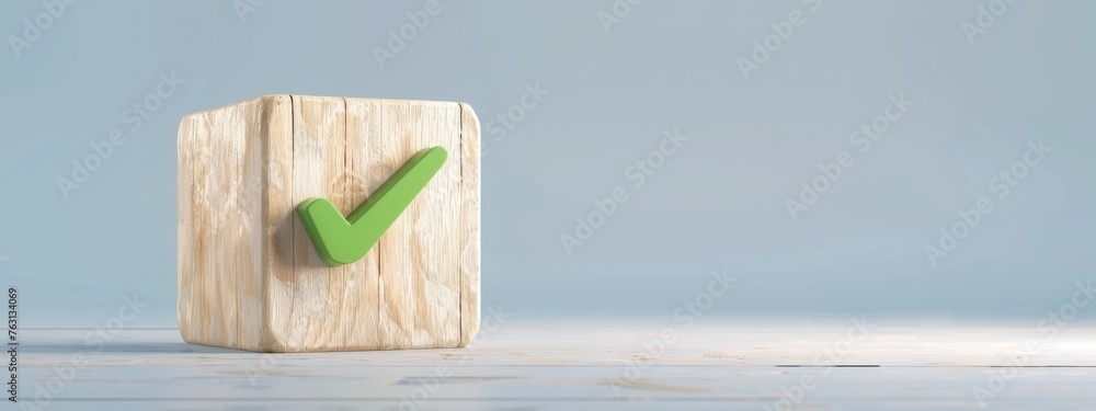 Wooden cube with green checkmark icon. Check mark, Check Mark Sign ...