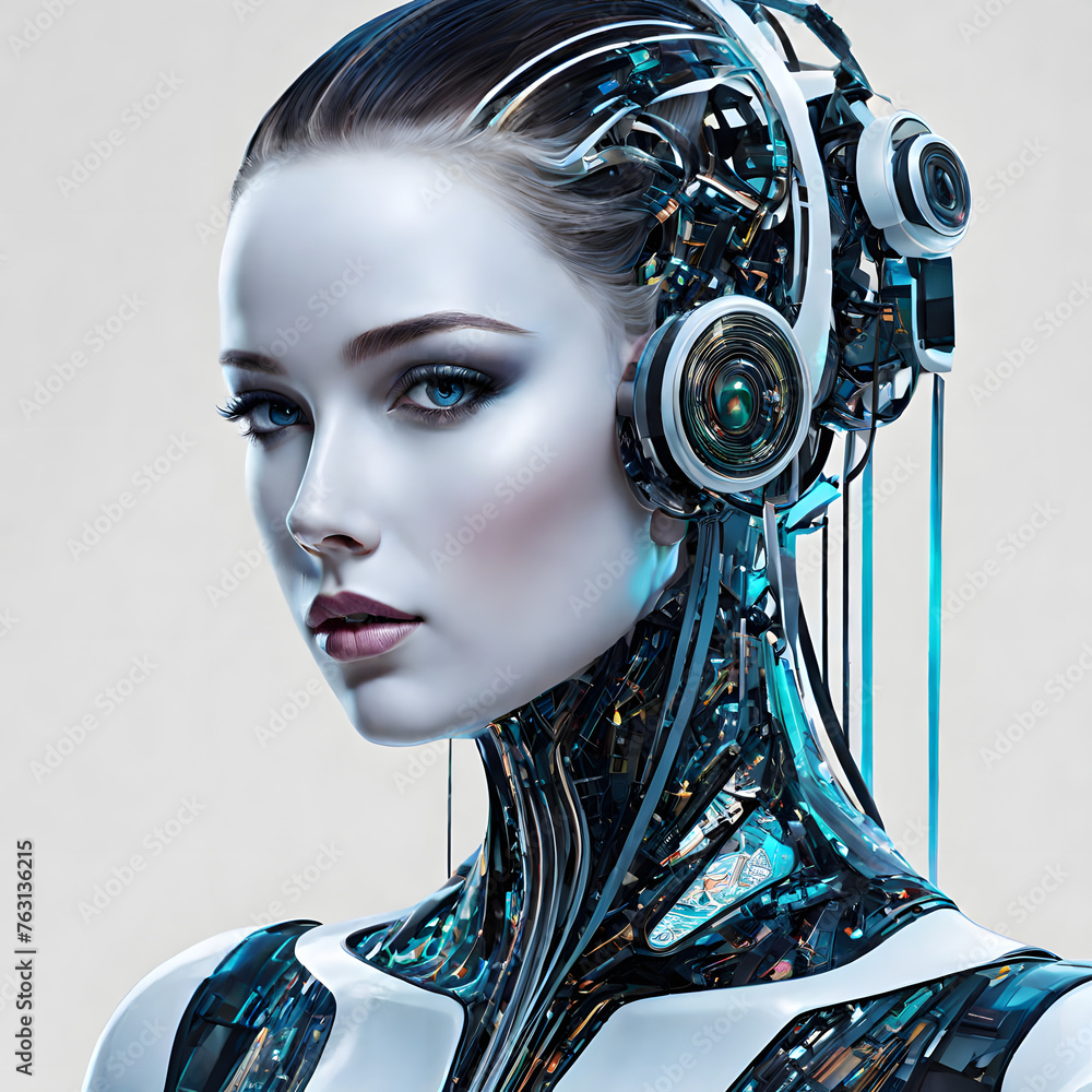 portrait of a woman, cyber woman with headphones, Tech/ai/security ...