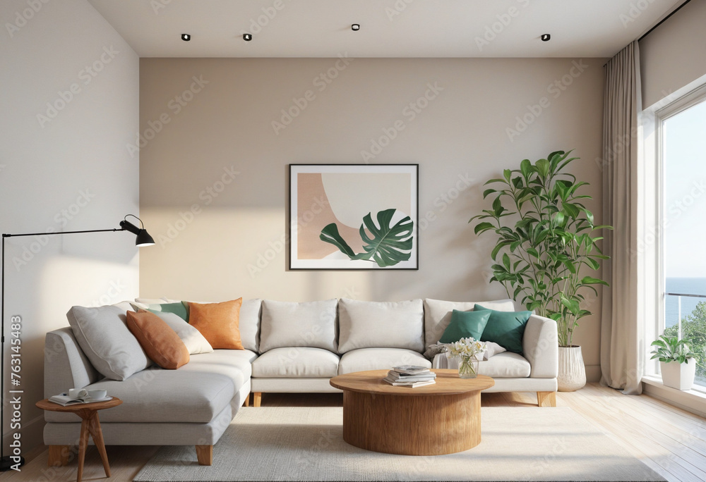 minimal home interior background living room with natural material and ...