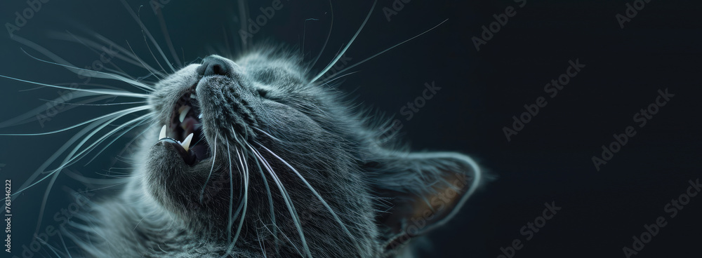 Portrait of Hissing Cat with Arched Back. An angry, disgruntled cat ...