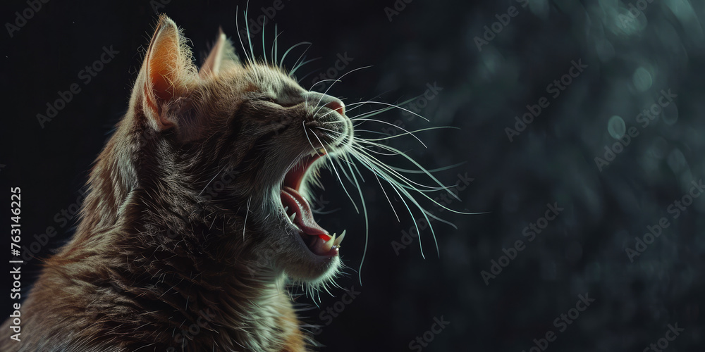 Portrait of Hissing Cat with Arched Back. An angry, disgruntled cat ...