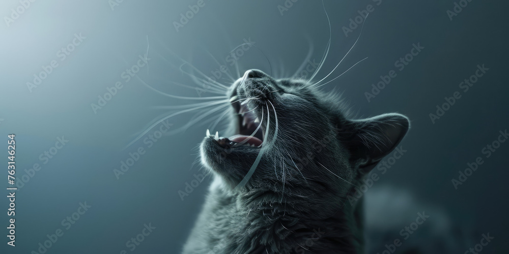 Portrait of Hissing Cat with Arched Back. An angry, disgruntled cat ...