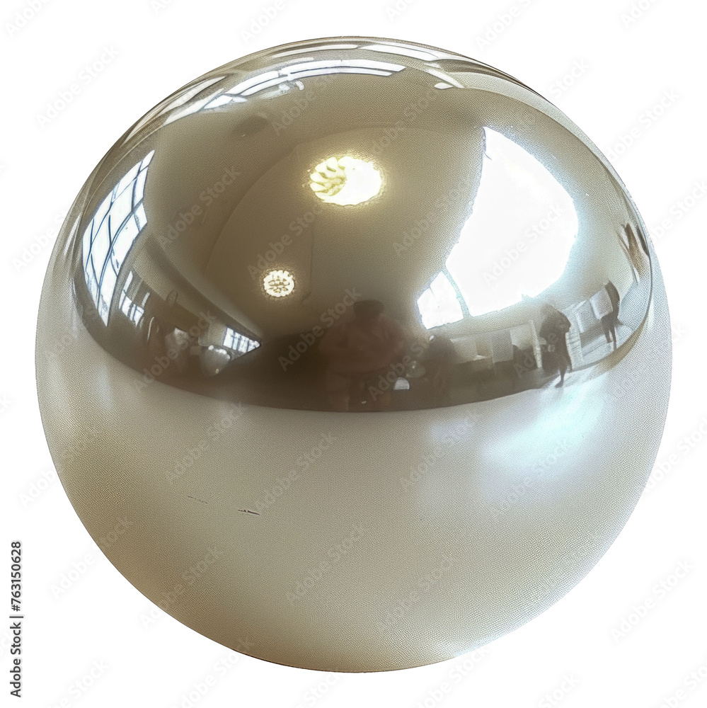 Shiny reflective sphere with interior room reflection on transparent ...