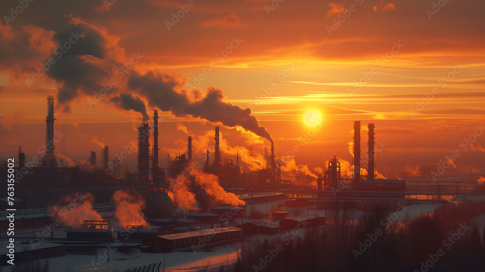 factories exterior, with billowing smoke from thermal power plant ...