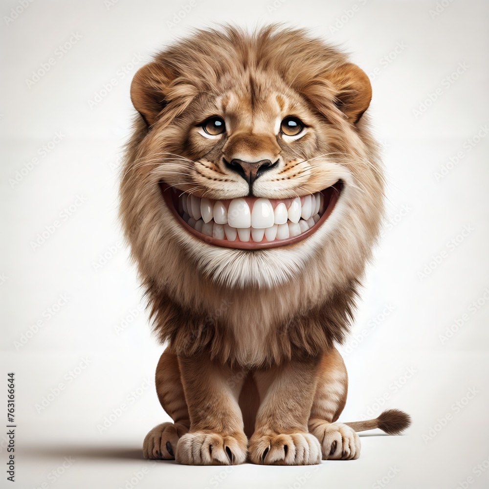 Artistic lion drawing sporting a human-like toothy grin, a quirky blend ...