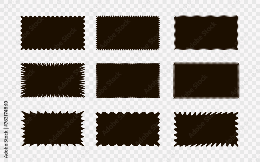Zig zag wavy edge rectangle shapes icon set. Abstract elements with ... Zig zag wavy edge rectangle shapes icon set. Abstract elements with ...