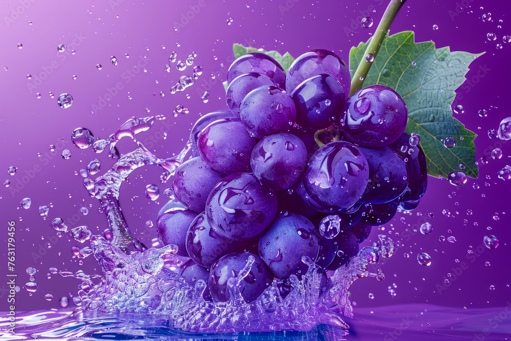A bunch of purple grapes are floating in a pool of water. The grapes ...