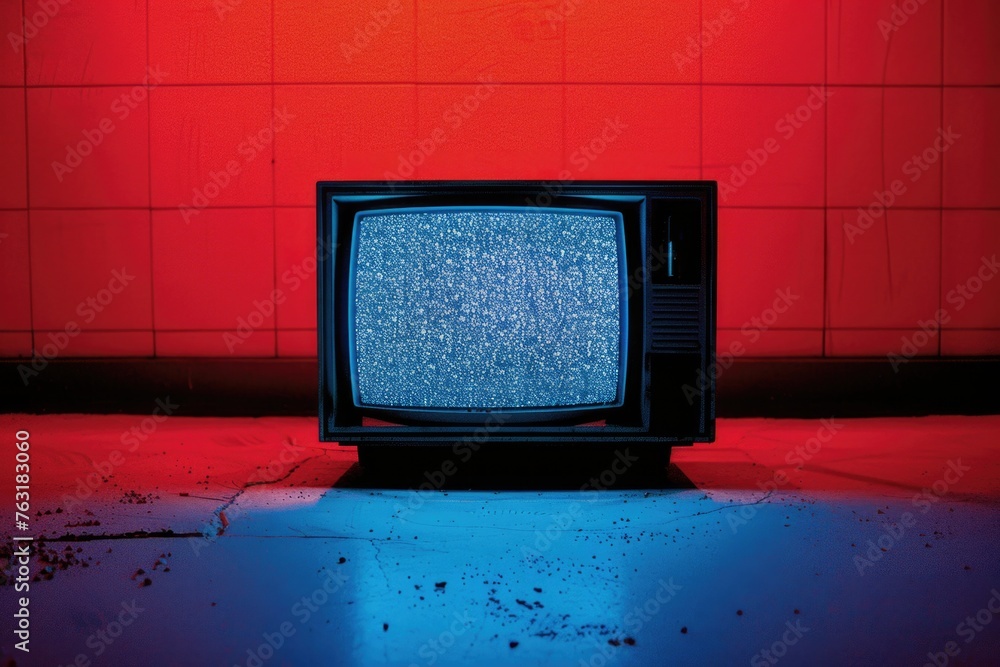 A high-contrast image of a vintage television set with static on the ...