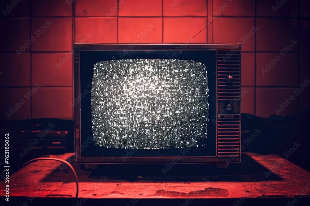 A high-contrast image of a vintage television set with static on the ...