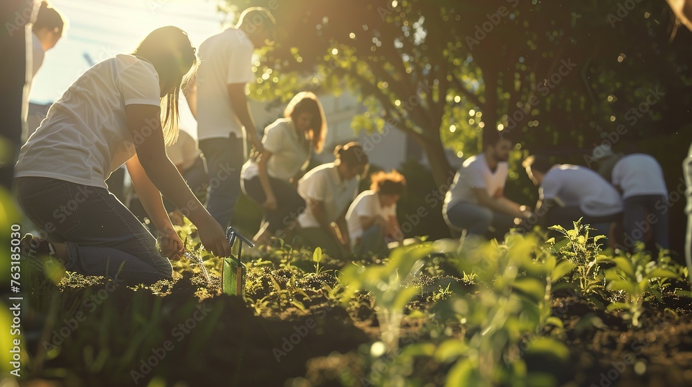 Produce a visual of a team participating in a volunteer project ...