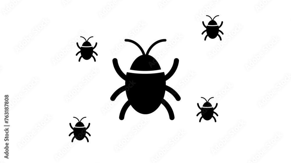 Zoom in and out animation the bug symbol. Large black symbol in the ...