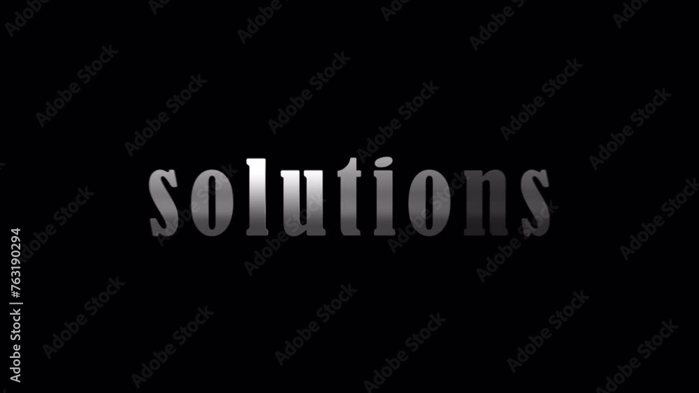 4K 3D Solutions silver text with effect animation on black abstract ...