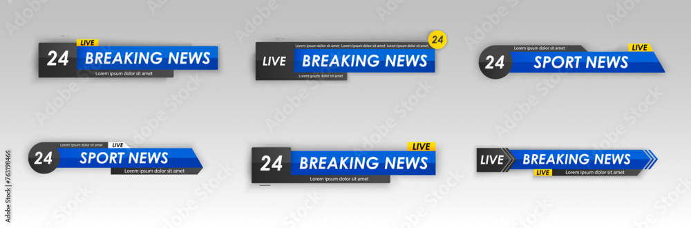 Breaking news template with red and blue badge, Breaking news text on ...