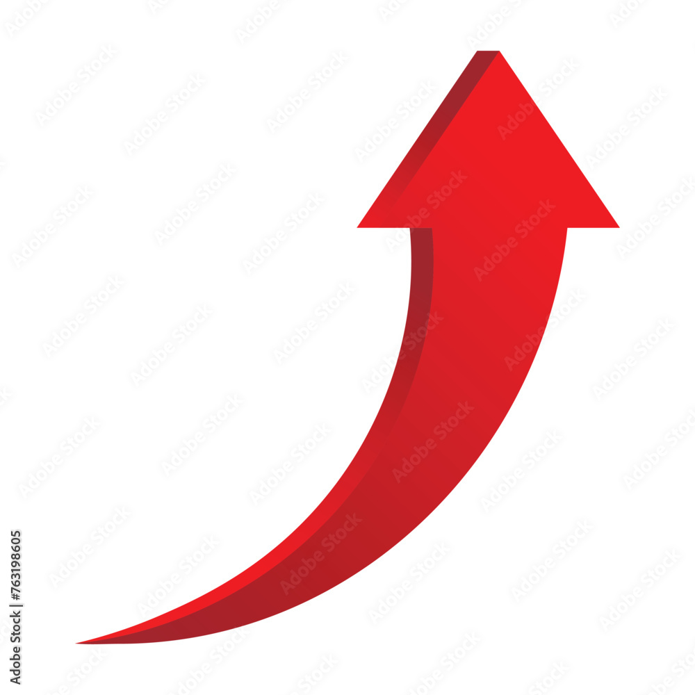growing arrow. 3d red growth arrow, vector symbol on transparent ...