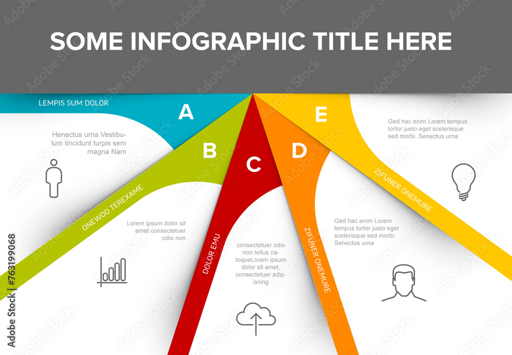 Light editable multipurpose fan Infographic with five elements template ...