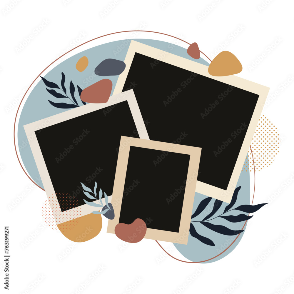 Three photo frames modern template with modern contemporary hand draw ...