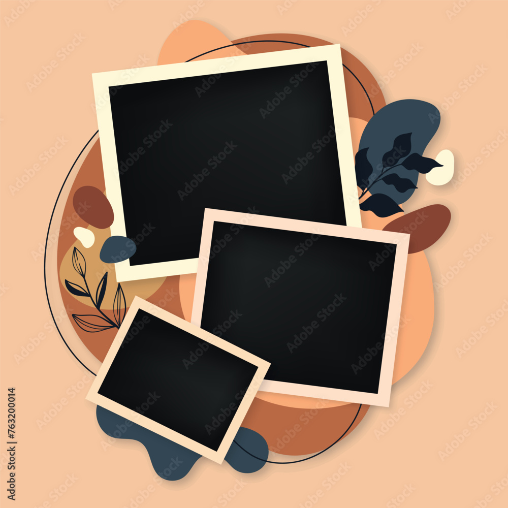 Three photo frames modern template with modern contemporary hand draw ...
