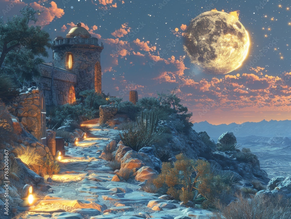 Desert observatory with enchanted telescopes astral projection Stock ...