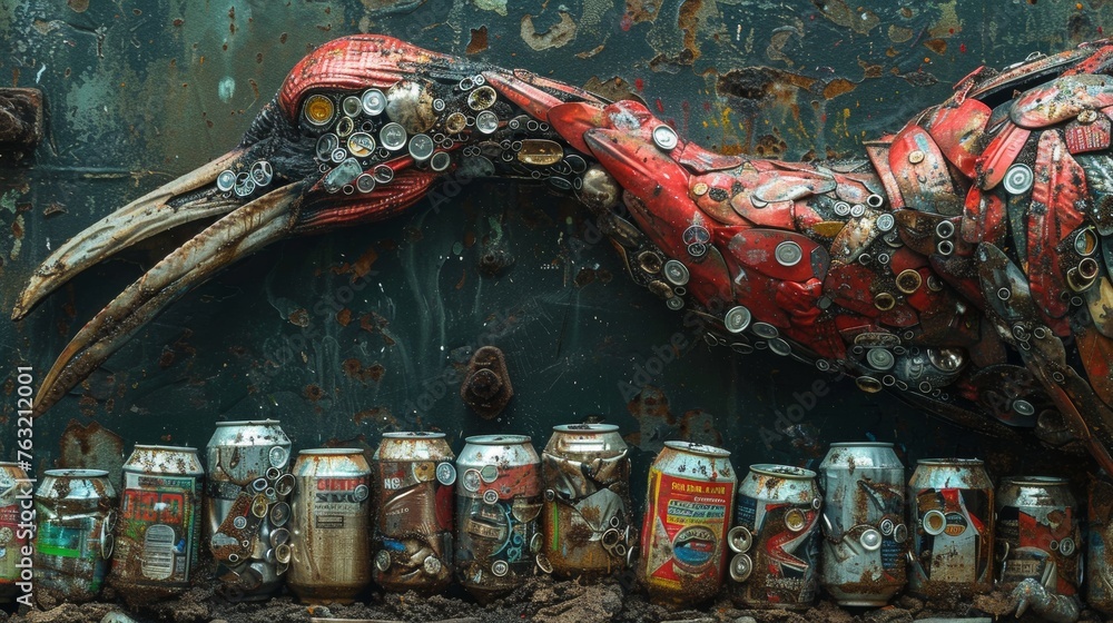 Giant Bird Sculpture Made of Beer Cans Stock Illustration | Adobe Stock