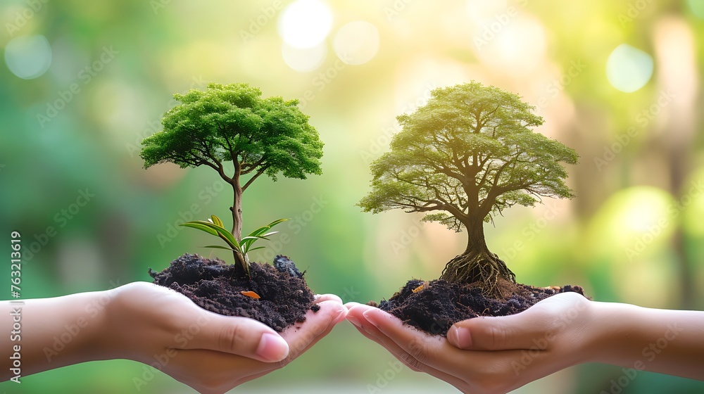 tree in two hands with very different environments Earth Day-Global ...