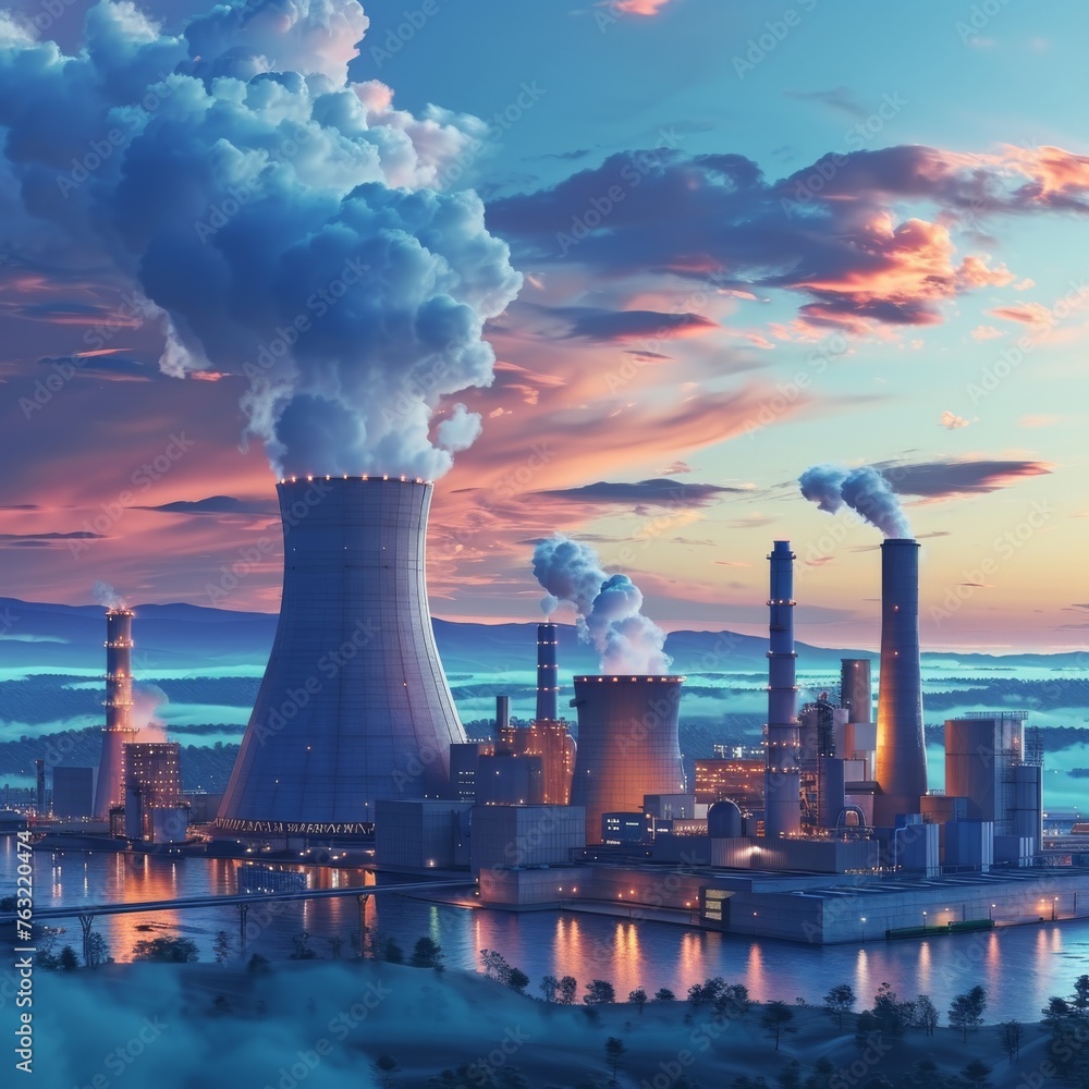 atomic nuclear reactor or power plant refinery industrial factory with ...