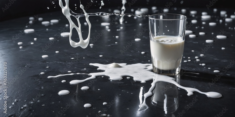 Spilled Milk on Black Background. The image shows a splash of white ...