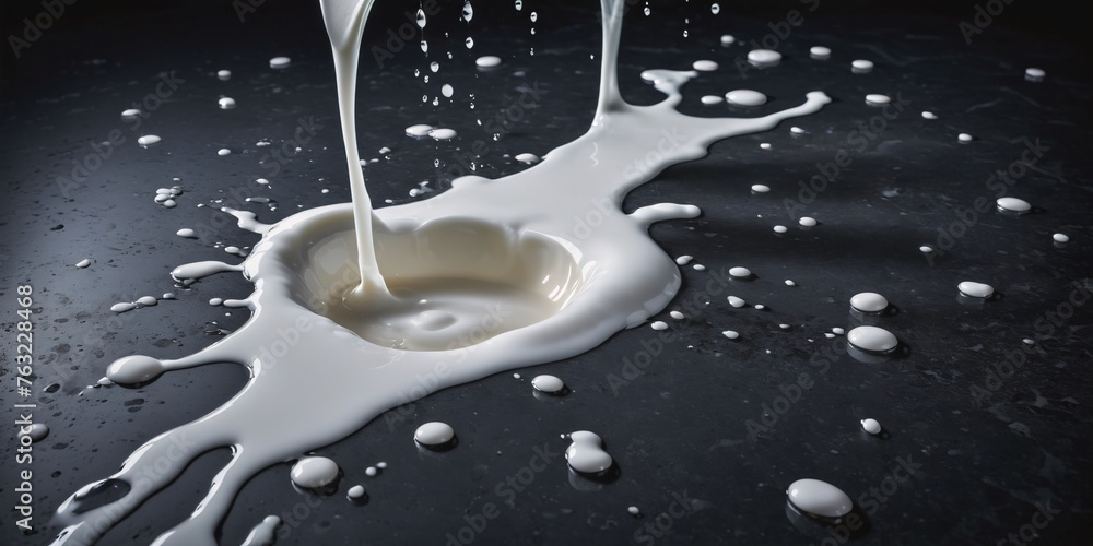 Spilled Milk on Black Background. The image shows a splash of white ...
