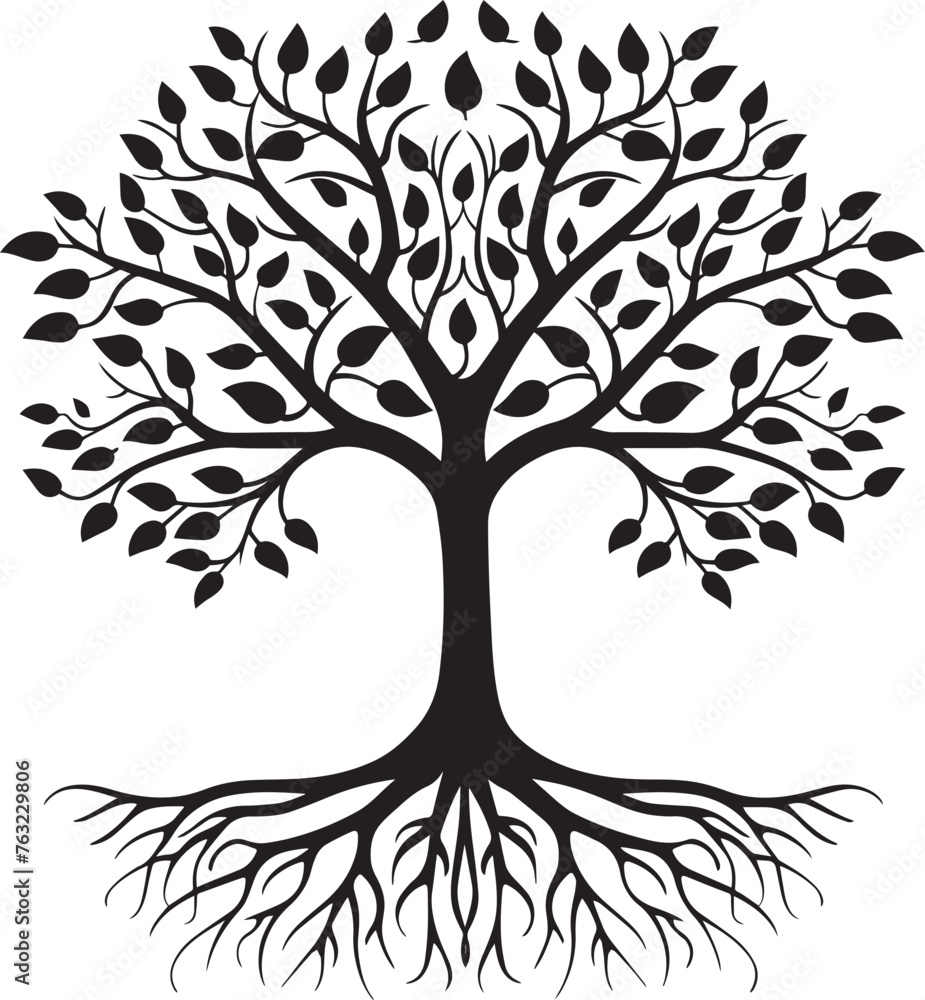 simple black and white graphic poster tree roots and tree silhouette ...