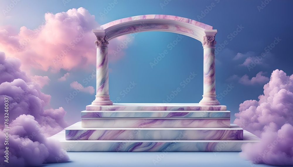 blue and purple marble display dais with an arch and purple clouds ...