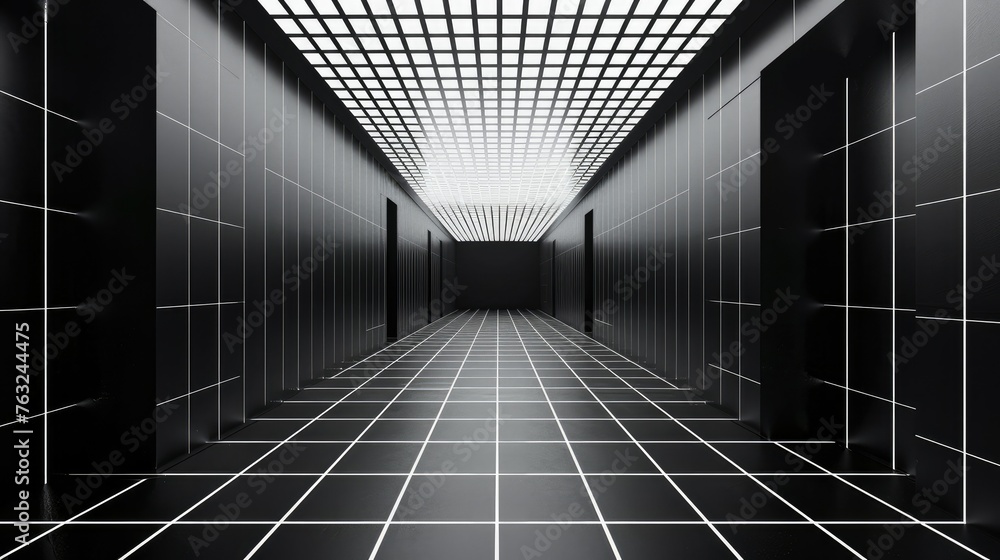 Photo & Art Print The black inside of a 3D box, with white gridlines on ...