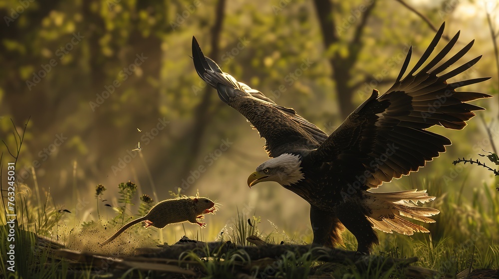 the moment when a majestic eagle swoops down to snatch a small rodent ...