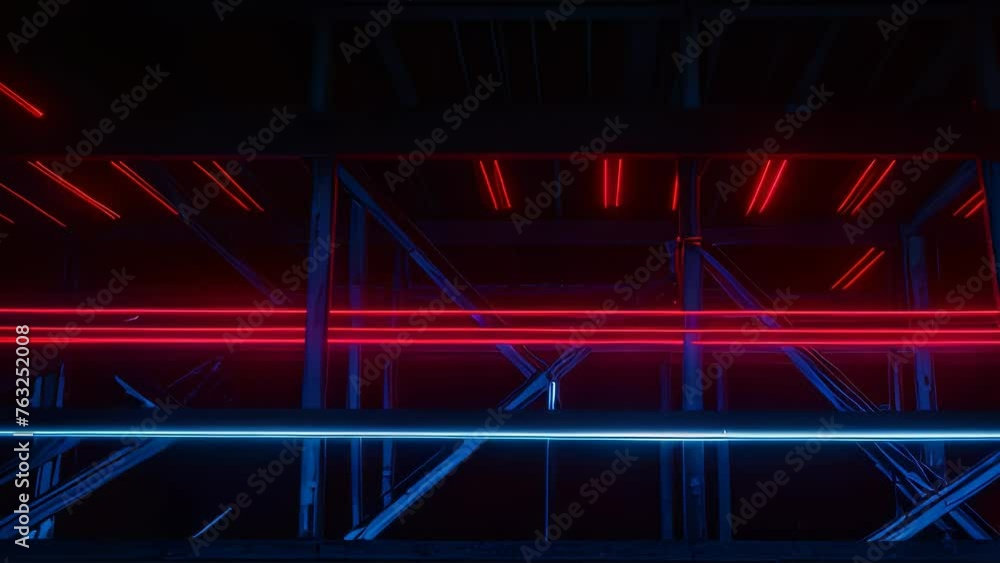 Video animation of abstract representation of red and blue neon lights ...