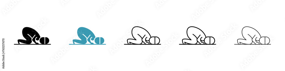 Islamic Prayer and Worship Icons. Sujud Position and Devotional ...