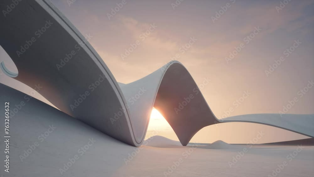 Curve shape roof with gray concrete floor. 3d illustration of abstract ...