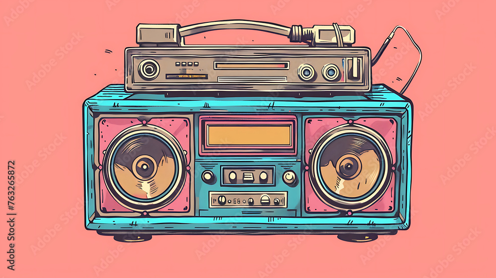 Vintage boombox sound system. 1980s Boom Box Cassette Tape Player. Old ...