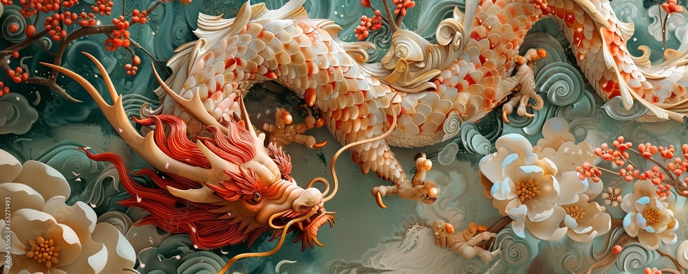 Imagine a rear view design infused with elements from Asian folklore ...