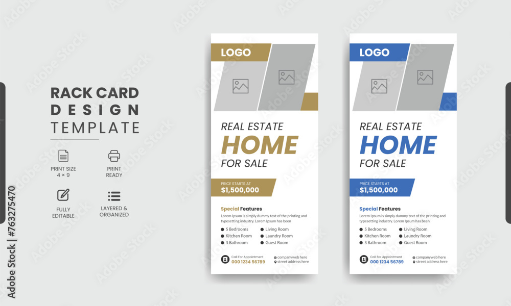 Real estate rack business rack card template design, Creative modern ...