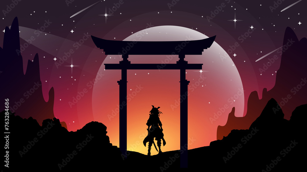 samurai anime wallpaper. japanese samurai with Torii gate background ...