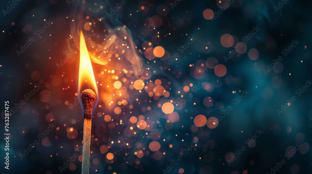 Close-up of a burning match, its flame illuminating the surrounding ...
