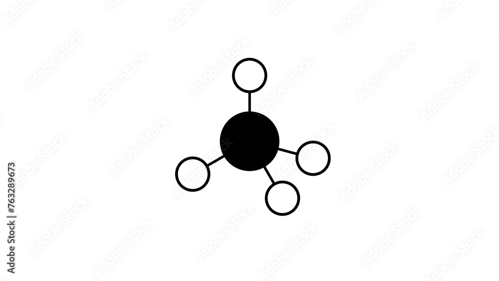 methane molecule, structural chemical formula, ball-and-stick model ...