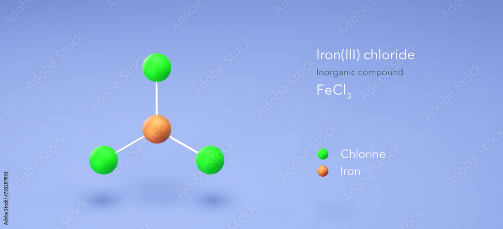 iron(iii) chloride molecule, molecular structures, ferric chloride, 3d ...