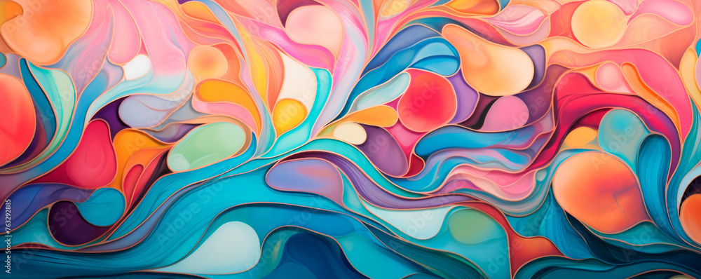 Abstract painting features a plethora of colors, shapes intertwined on ...