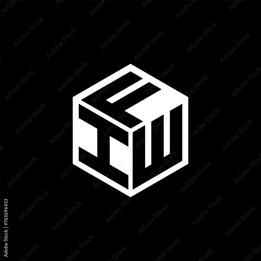IWF letter logo design with black background in illustrator, cube logo ...