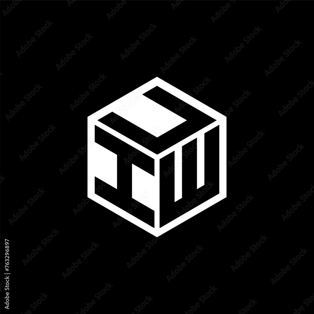 IWU letter logo design with black background in illustrator, cube logo ...