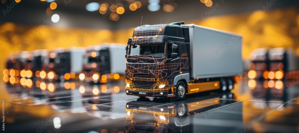 Truck model transporting goods across international borders, set ...