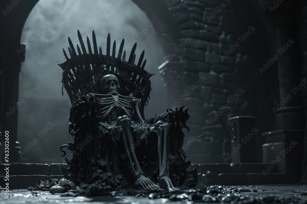 Lich King's Throne Room, A skeletal monarch upon a throne of bones ...