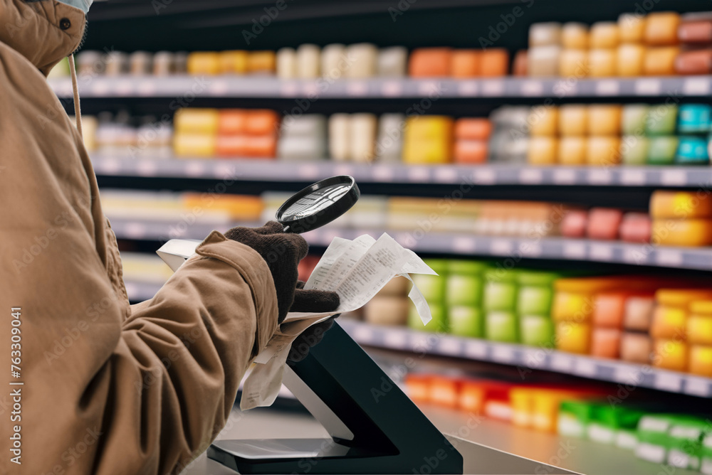 Closeup photo of man checking bills after using automated self-service ...